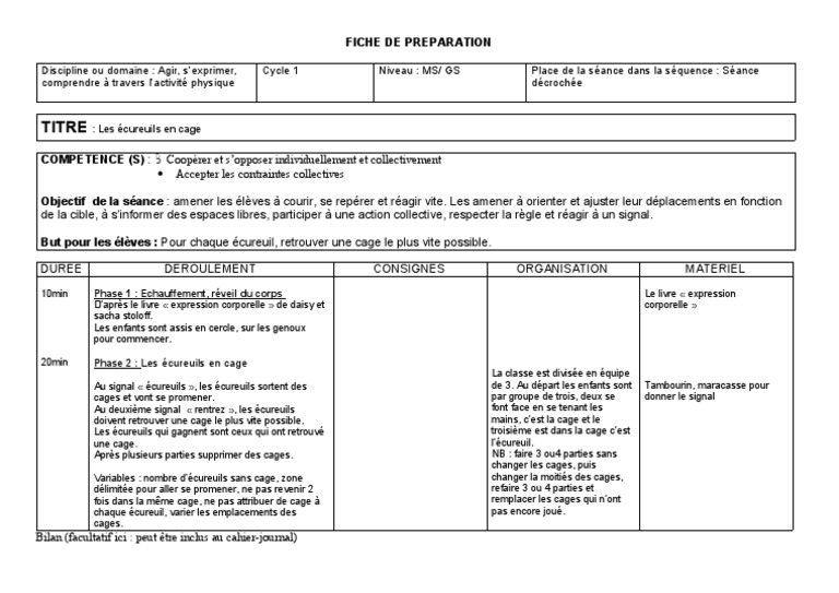 FICHE de PREP Séance Jeudi 8 Septembre | PDF