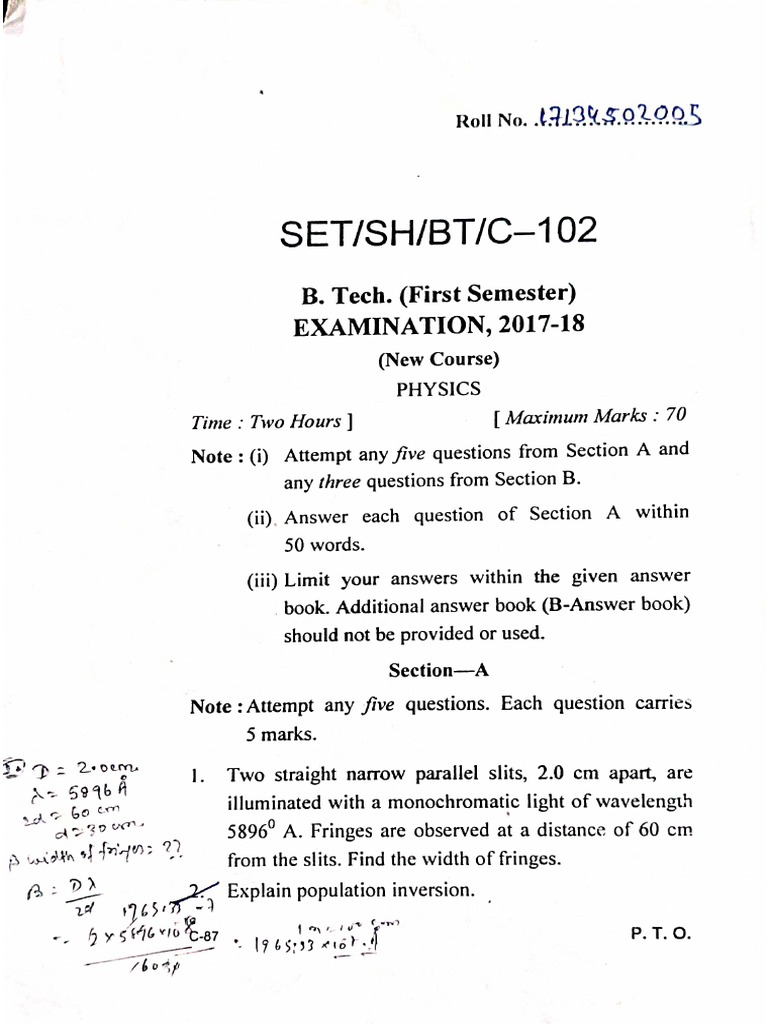 B.tech 1st Semester Previous Year Papers | PDF