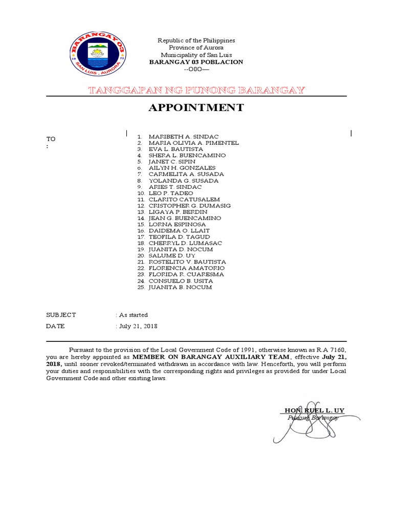 Appointment Paper | PDF