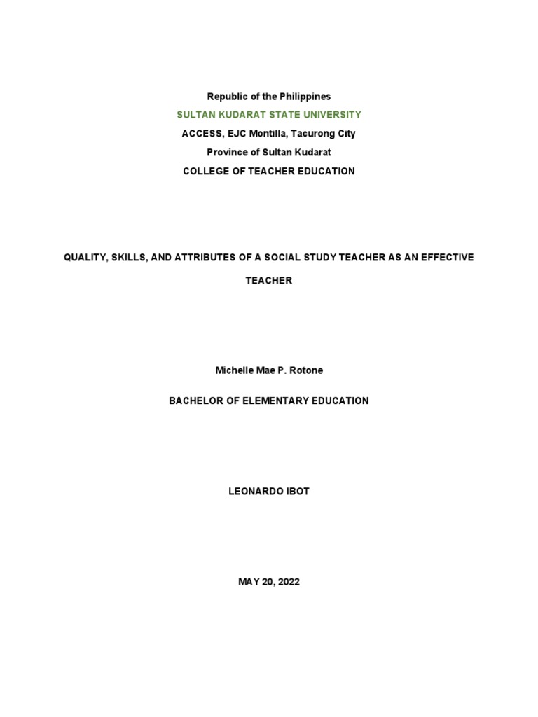 Discussion Paper - Rotone, Michelle Mae P. Beed-2e | PDF | Teaching ...