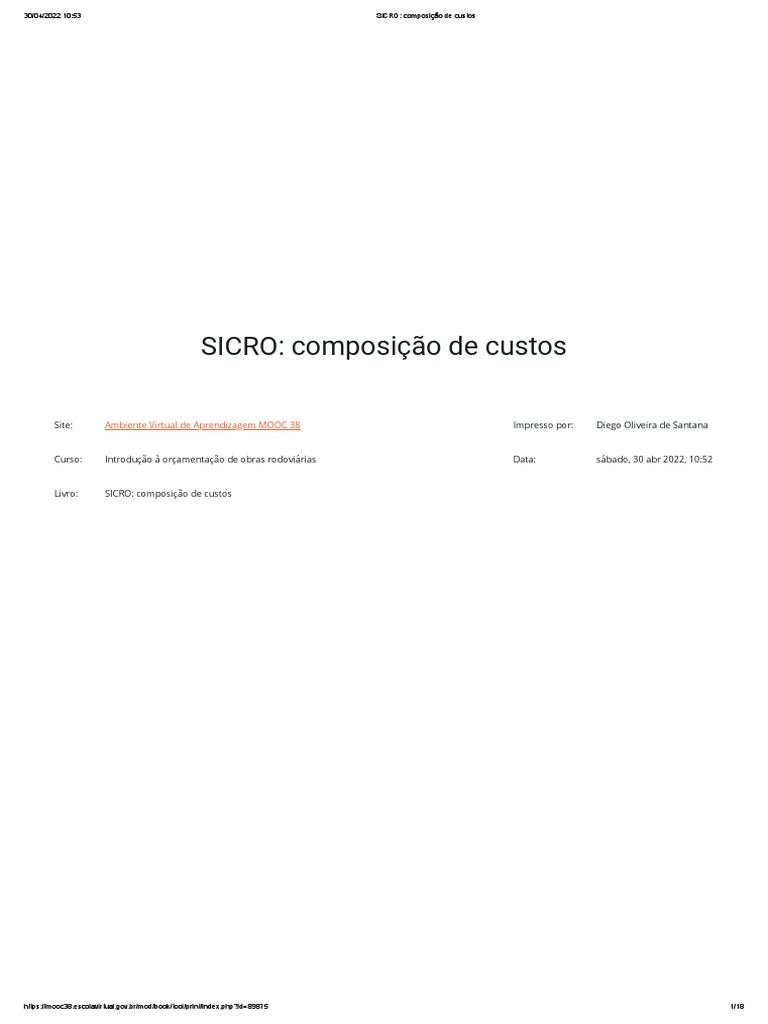 SICRO - Composição de Custos | PDF | Tempo | Despesa