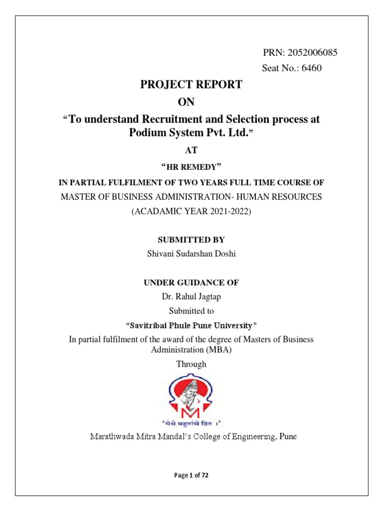 PROJECT REPORT Shivani Doshi - FINAL 09042022 | PDF | Recruitment ...