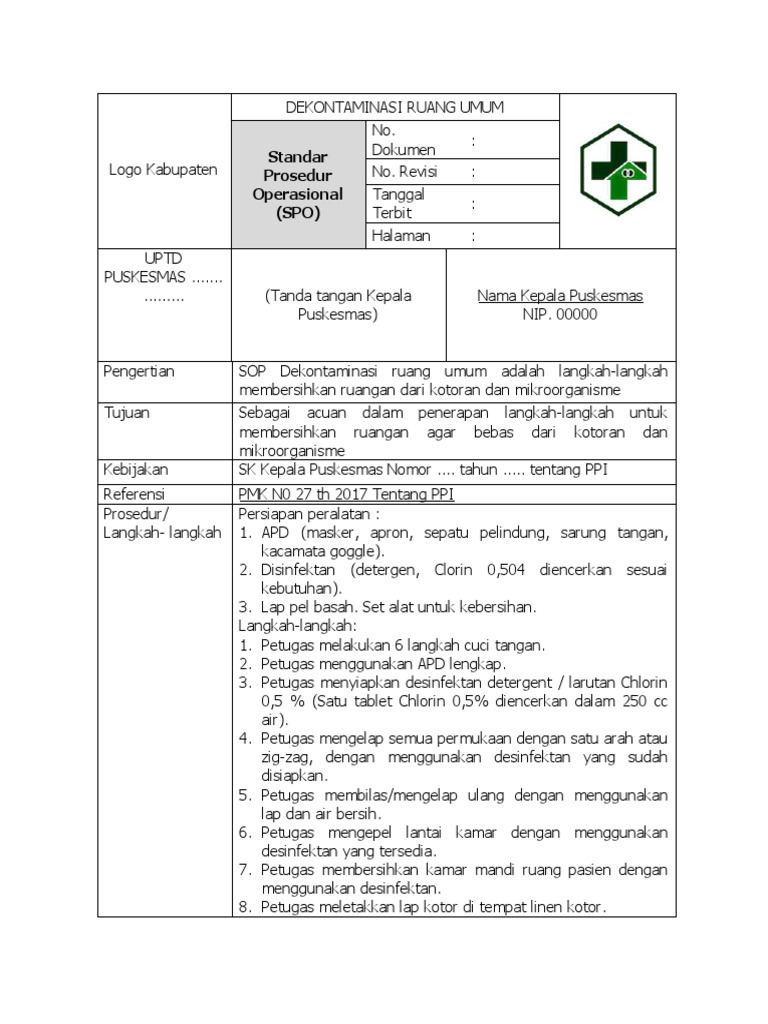 SOP Dekontaminasi Ruang Umum | PDF