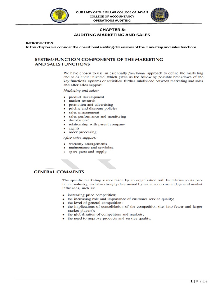 CHAPTER 8 Auditing Marketing and Sales | PDF | Audit | Marketing