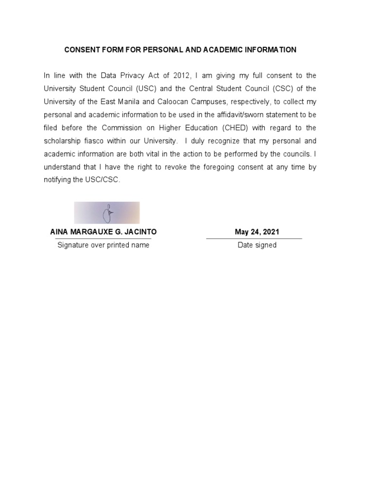Consent Form for USC and CSC Use | PDF | Social Science