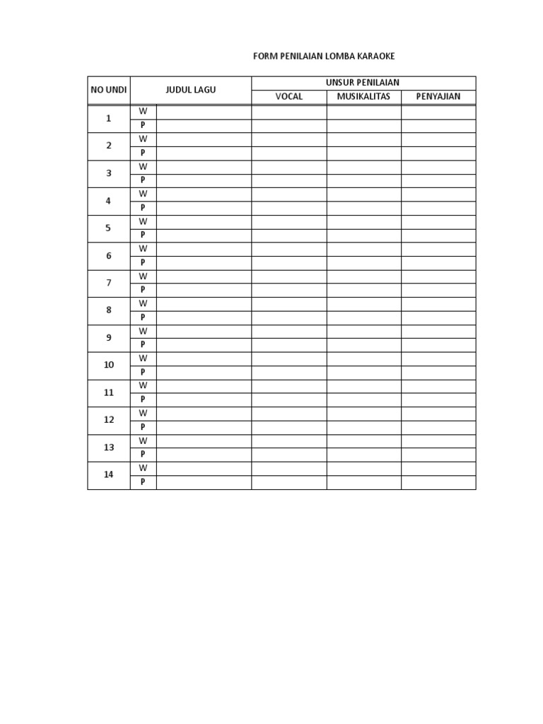 Form Penilaian Lomba Karaoke | PDF