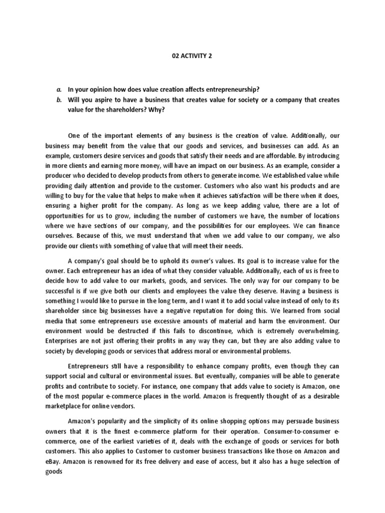 02 Activity 2 - ENTREP | PDF | Entrepreneurship | Customer