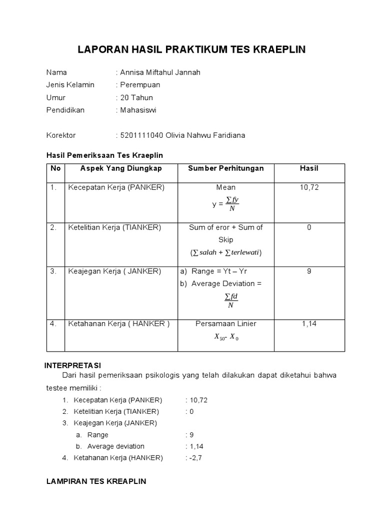 Laprak Kraeplin | PDF