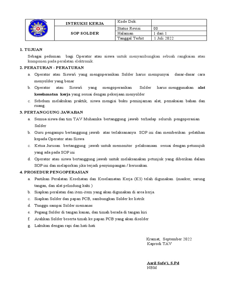 SOP Pengoperasian Mesin dan Solder | PDF