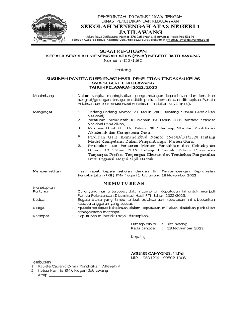 SK Panitia Diseminasi PTK 2022 | PDF