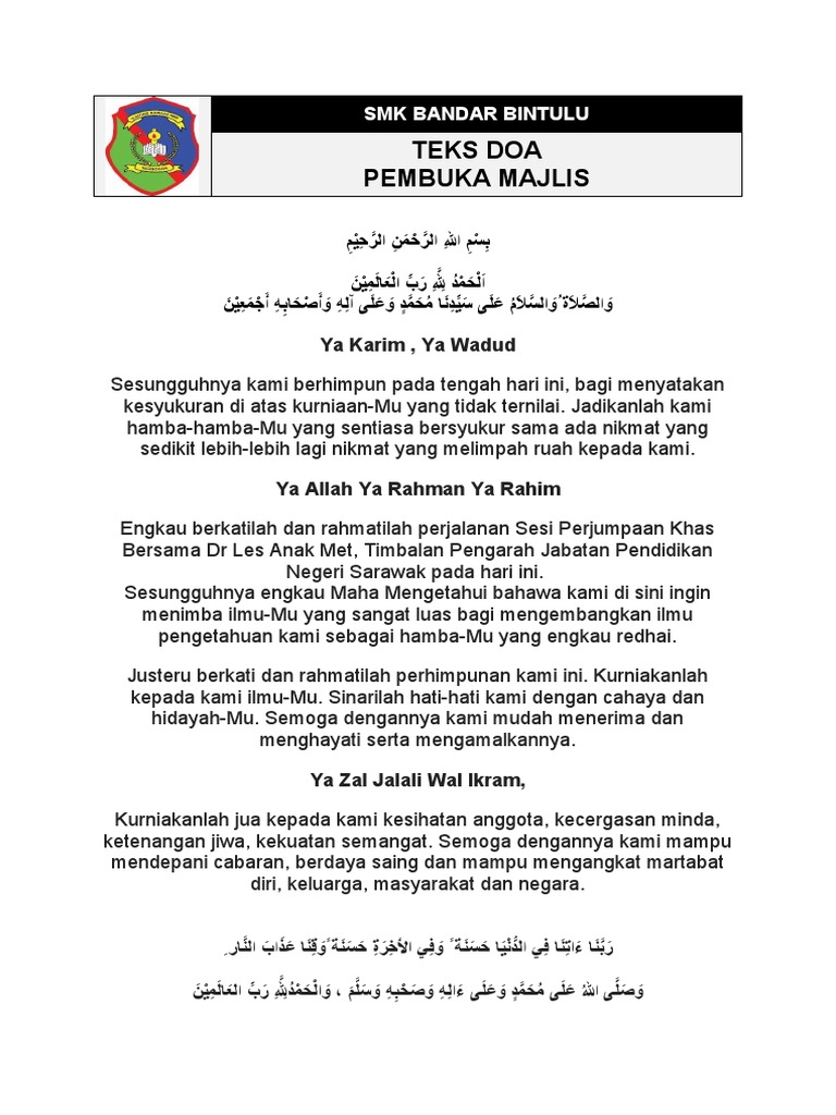 Doa Pembuka Majlis | PDF