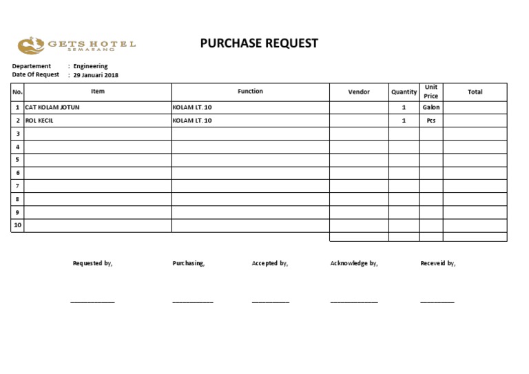 Purchase Request Form 29 Januari 2018 | PDF