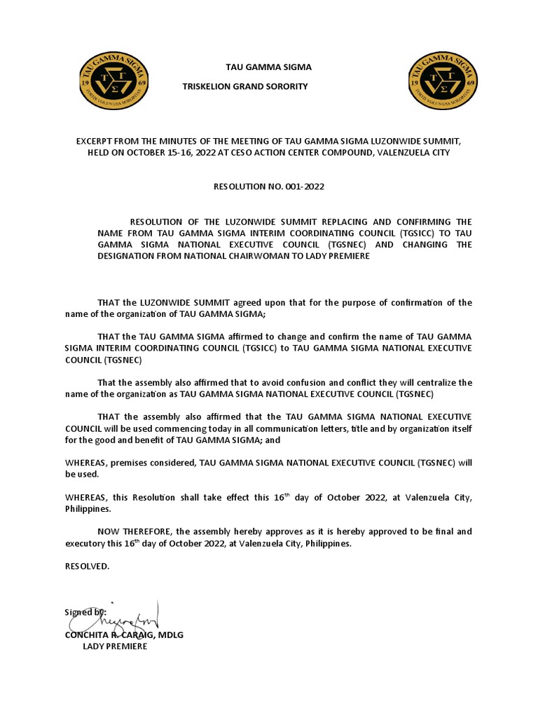 Tau Gamma Sigma Name Change Resolution | PDF | Finance & Money Management
