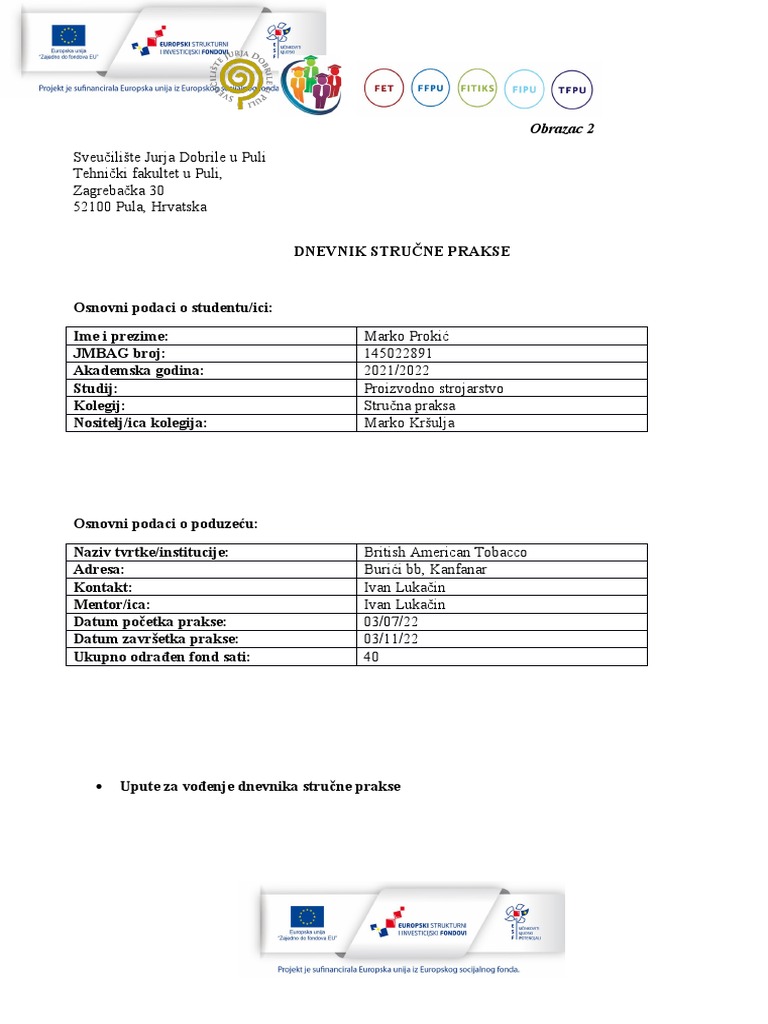 Dnevnik Prakse-Marko Prokić | PDF