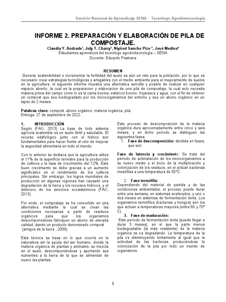 Lab 2 - Pila Compost - Tgo Agrobiotecnologia | PDF