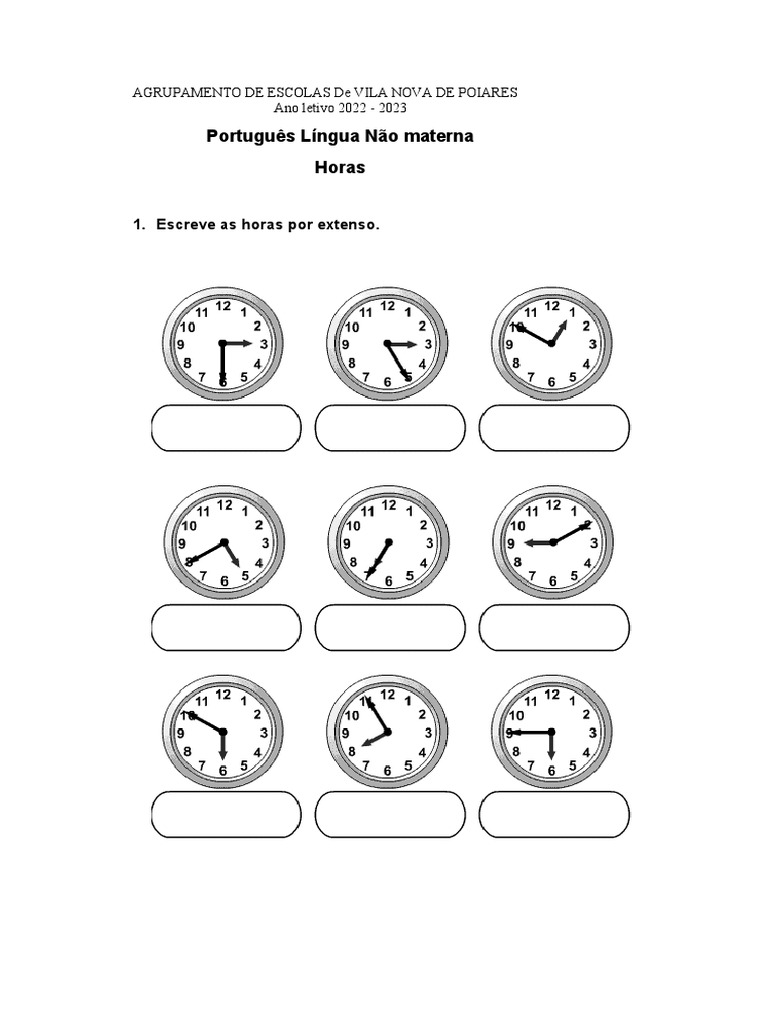 Exercícios de Horas em Português | PDF