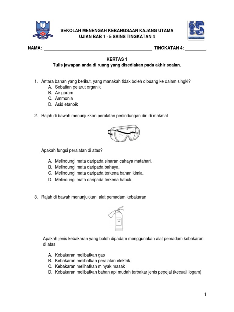 Ujian Bab 1 5 Sains T4 Pdf