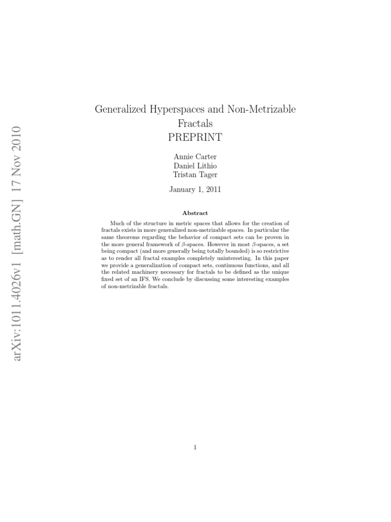 Generalized Hyperspaces and Non-Metrizable Fractals PREPRINT | PDF ...