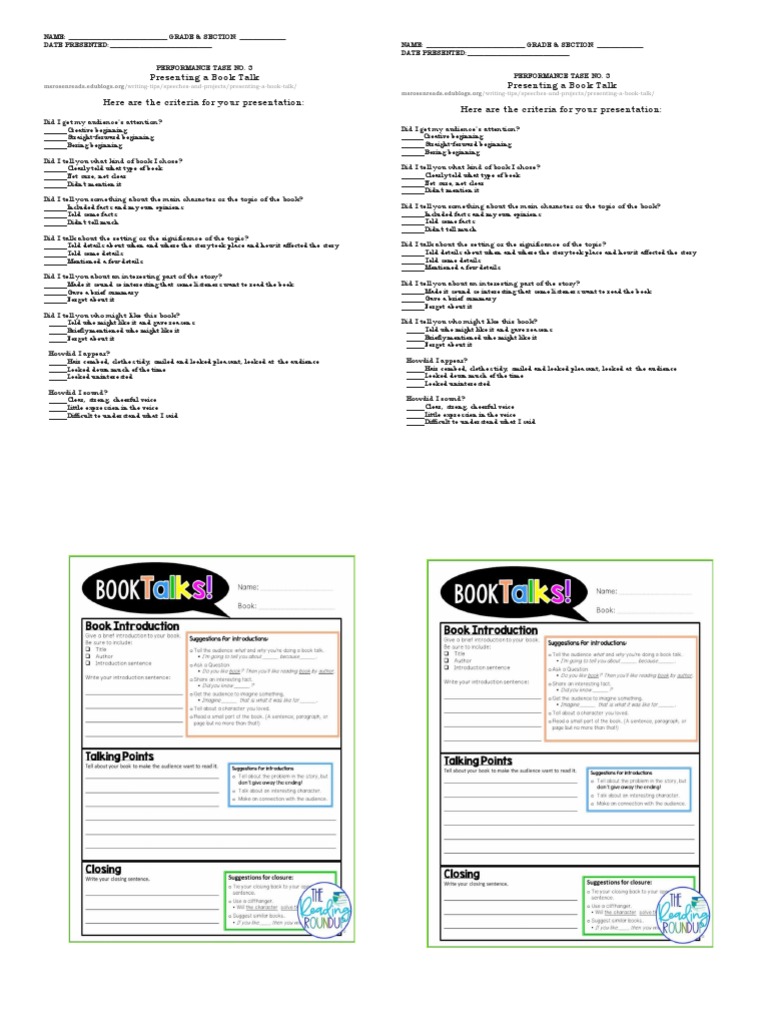 Rubric Presenting A Book Talk | PDF