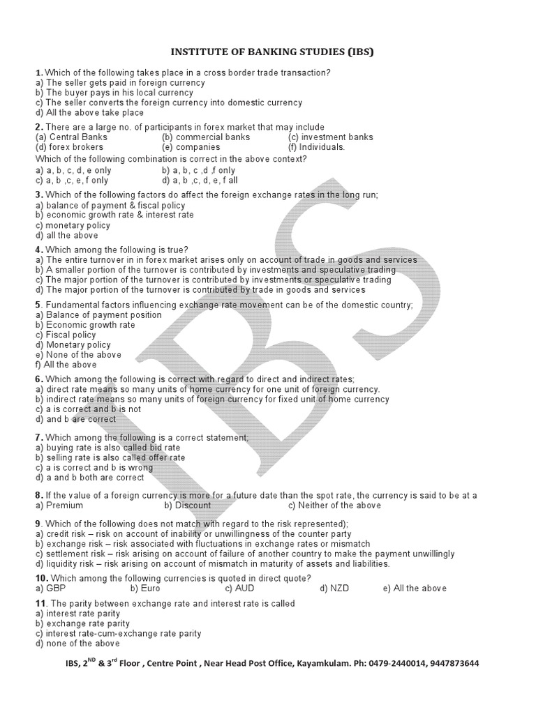 BFM - International Banking Questions | PDF | Foreign Exchange Market | Futures Contract