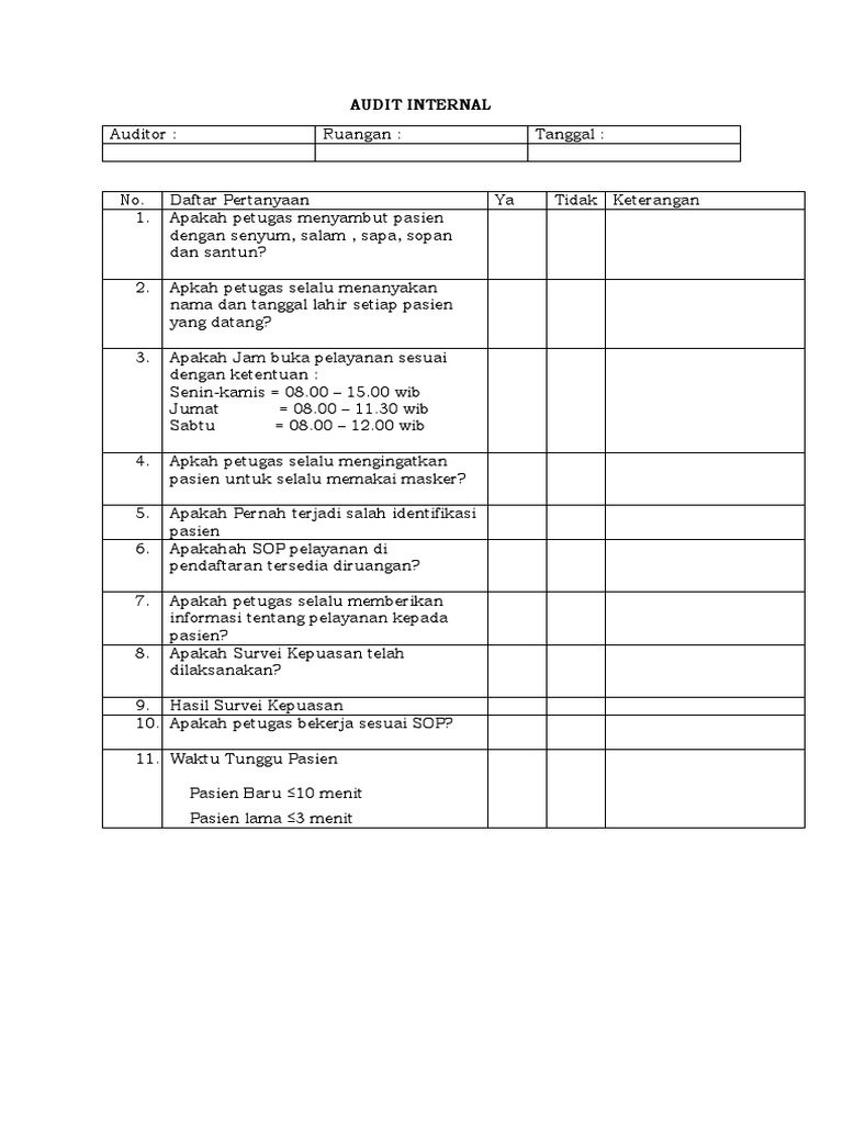 Daftar Pertanyaan Audit Internal | PDF