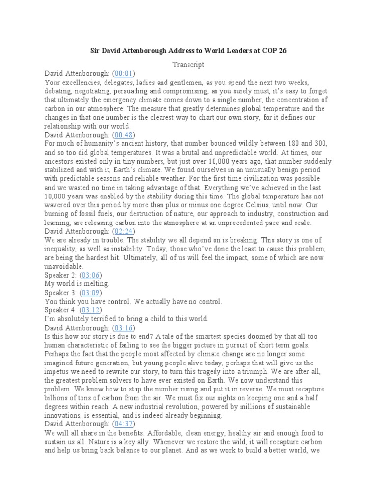 David Attenborough COP26 Speech Transcript | PDF | Climate Change | Sustainability