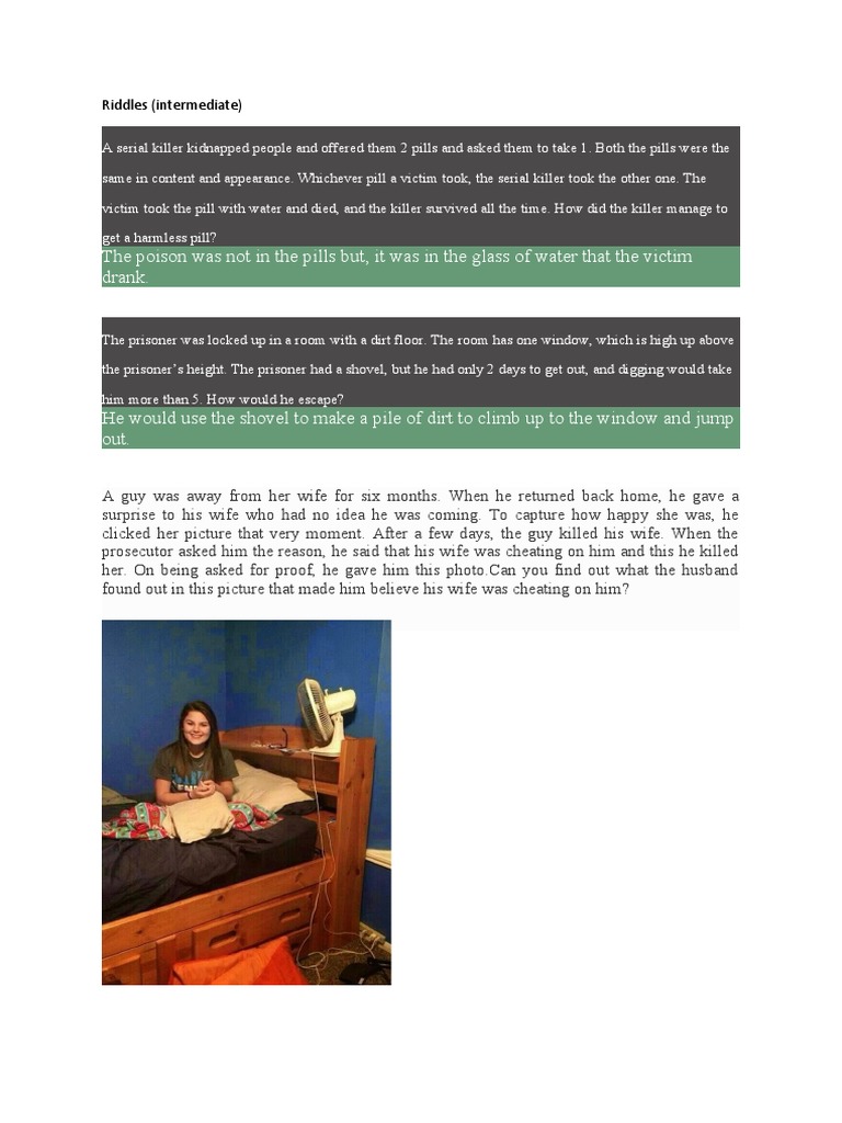 Riddles 11-10-22 (Intermediate With Answers) | PDF | Social Science | Self-Improvement