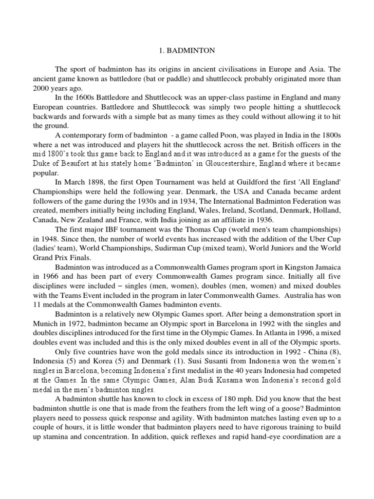 Badminton (Text) | PDF | Sports | Hobbies