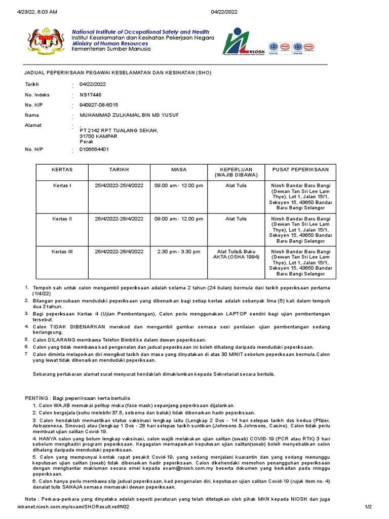 NIOSH SHO Schedule | PDF