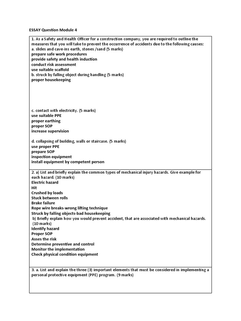Module 4 Essay Question | PDF | Personal Protective Equipment ...