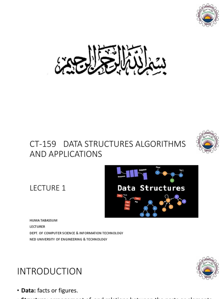 Ct 159 Data Structures Algorithms And Applications Lecture 1 Pdf Pointer Computer