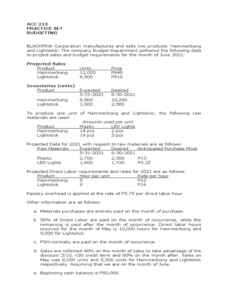 ACC 213 - Practice Set | PDF | Market (Economics) | Business Economics