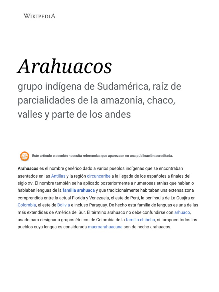 Arahuacos - Wikipedia, La Enciclopedia Libre | PDF