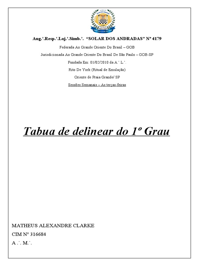 Tábua de Delinear do 1º Grau Maçônico | PDF | Maçonaria | Loja Maçônica