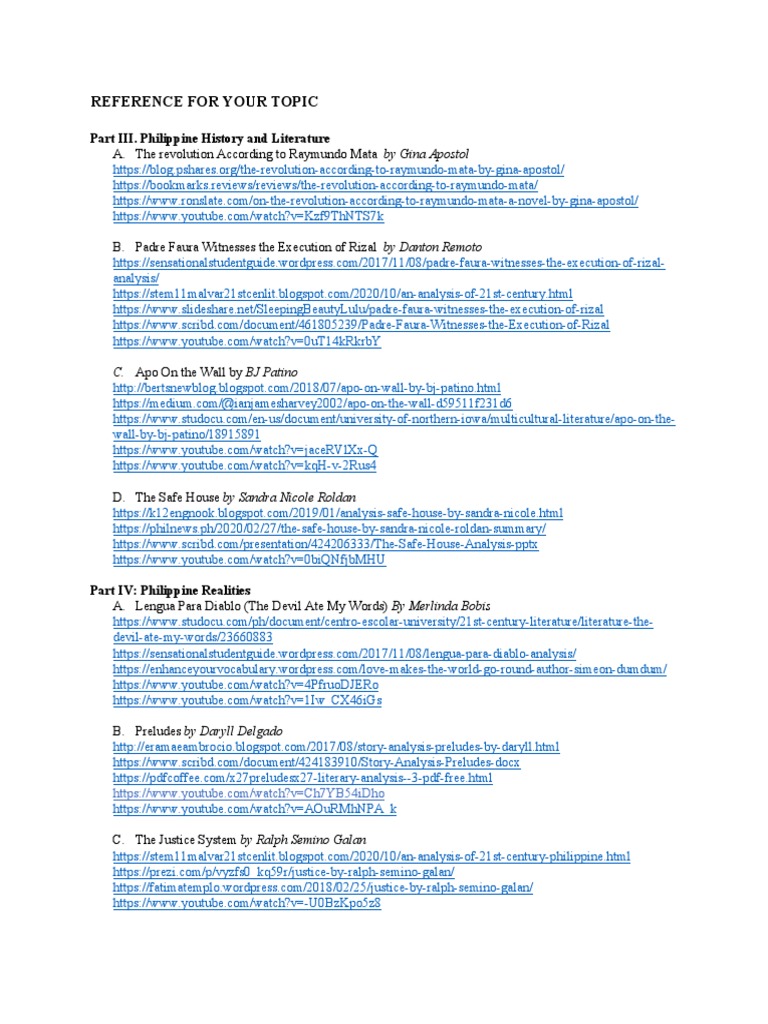 Topics For Reporting With Reference | PDF | Writers | Philippines
