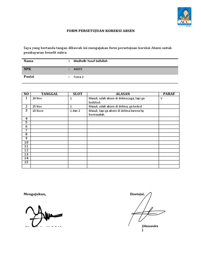 Form Koreksi Absen | PDF