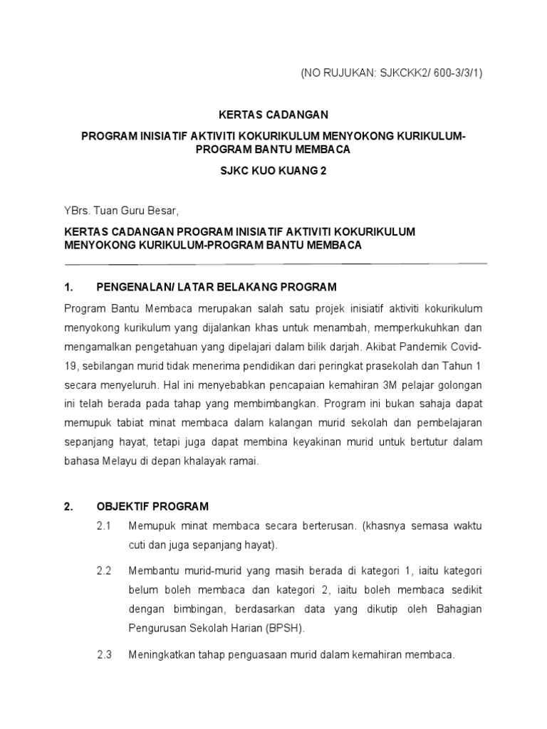 Kertas Kerja Inisiatif KK Membantu Kurikulum | PDF