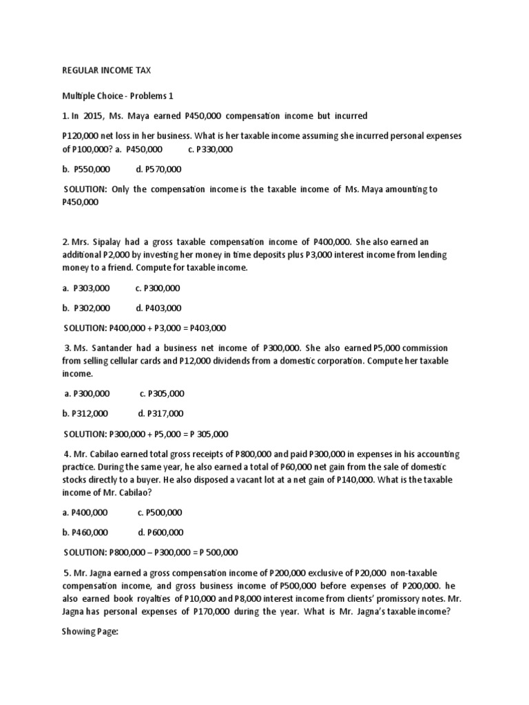 Income Taxation Problem 1 | PDF | Income | Gross Income