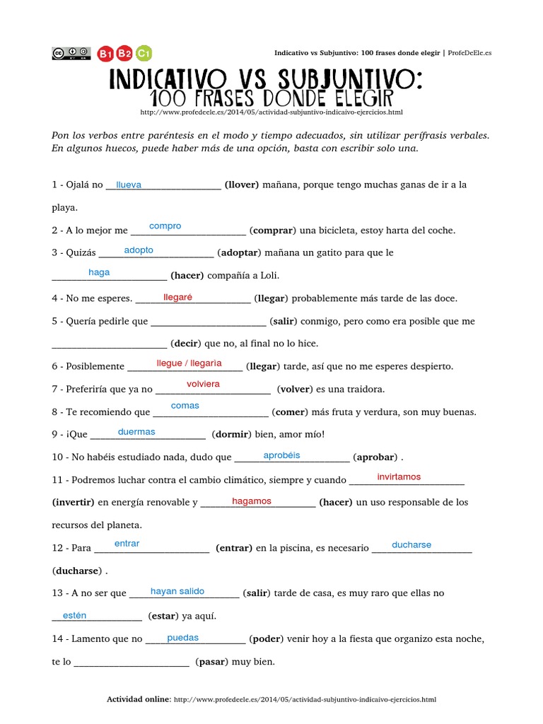 Ficha Indicativo Vs Subjuntivo | PDF