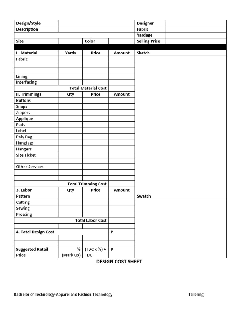 Design Cost Sheet | PDF | Home & Garden