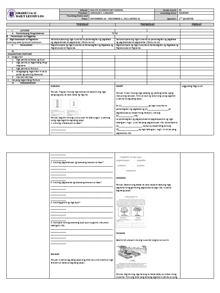 DLL Filipino-3 Q2 W4 | PDF