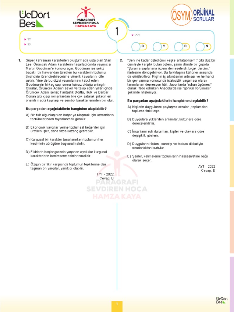 Dijital Paragraf ÖSYM Soruları Toplu PDF | PDF