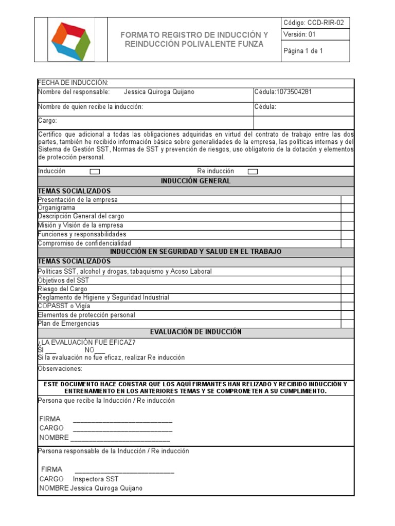 Formato Induccion y Reinduccion | PDF