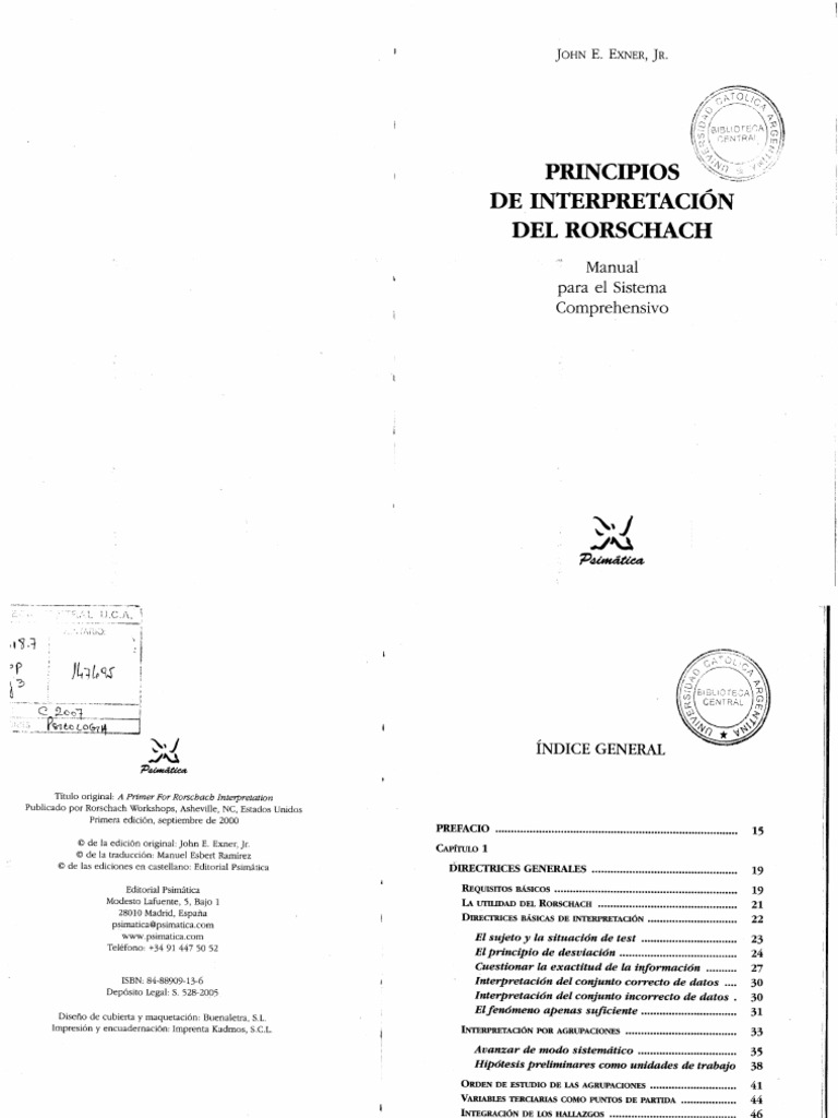 Exner John E - Principios de Interpretación Del Rorschach - Manual para El Sistema Comprehensivo ...