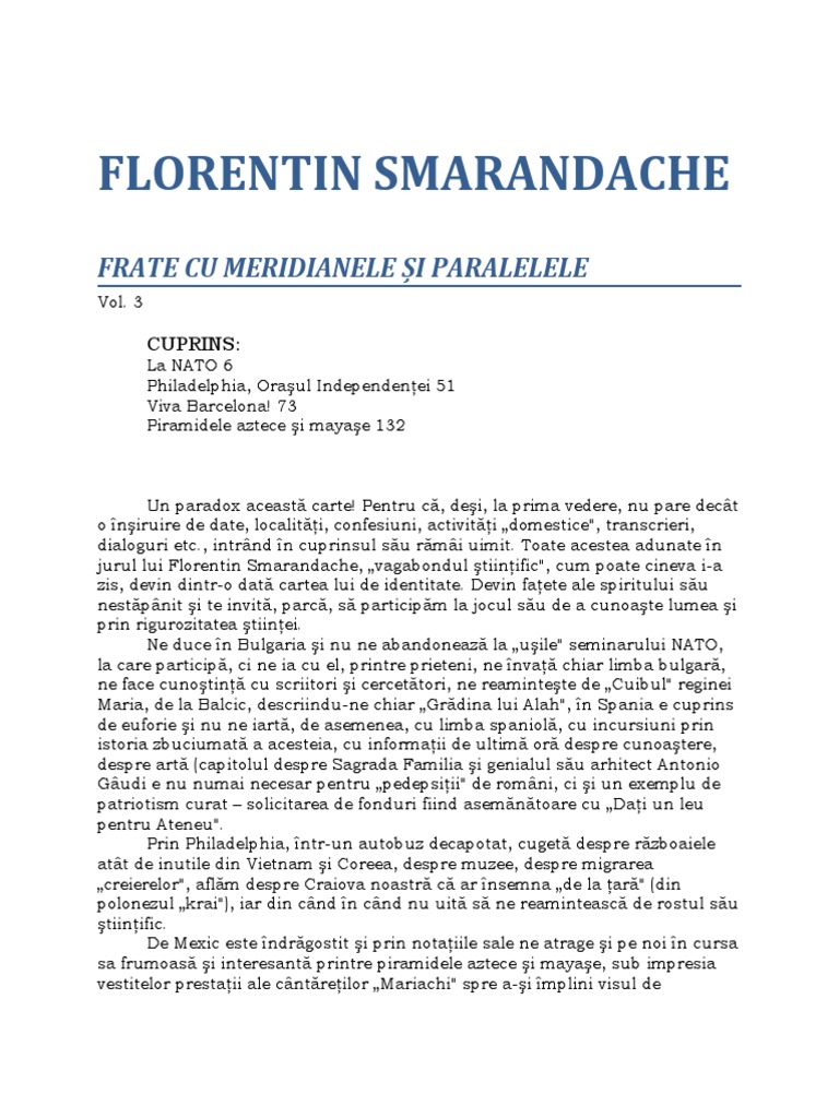 Florentin Smarandache Frate Cu Meridianele Si Paralelele V3 05 | PDF