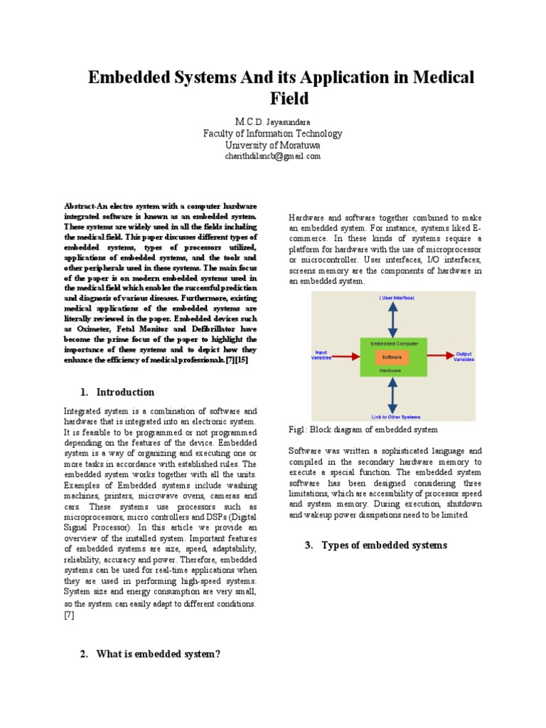 Embedded Systems and Its Application in Medical Field | PDF | Embedded ...