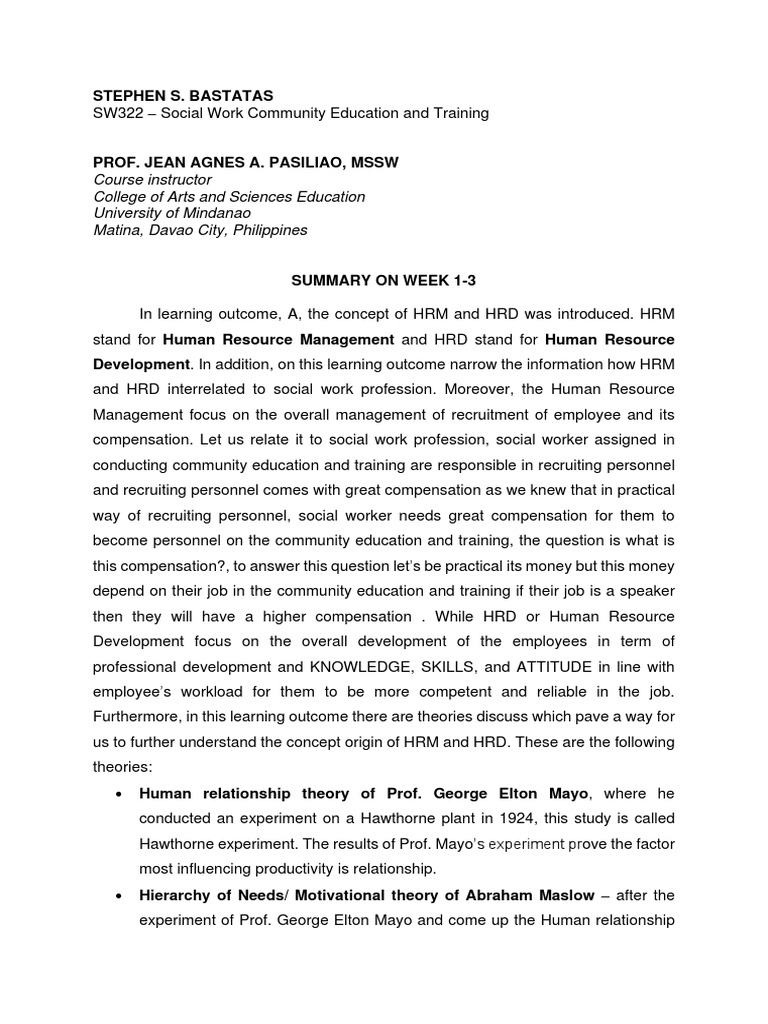 SW322-SUMMARY On Week 1-3 - BASTATAS | PDF | Motivation | Motivational