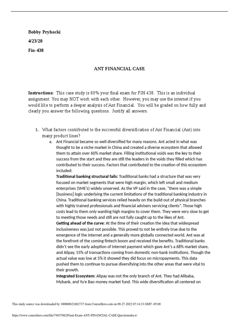 Final Exam ANT FINANCIAL CASE Questions | PDF | Banks | E Commerce