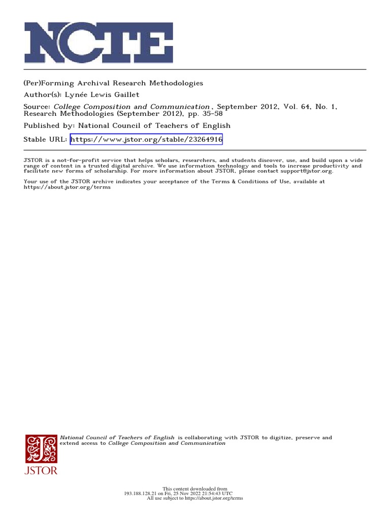 (Per) Forming Archival Research Methodologies | PDF | Rhetoric | Archivist