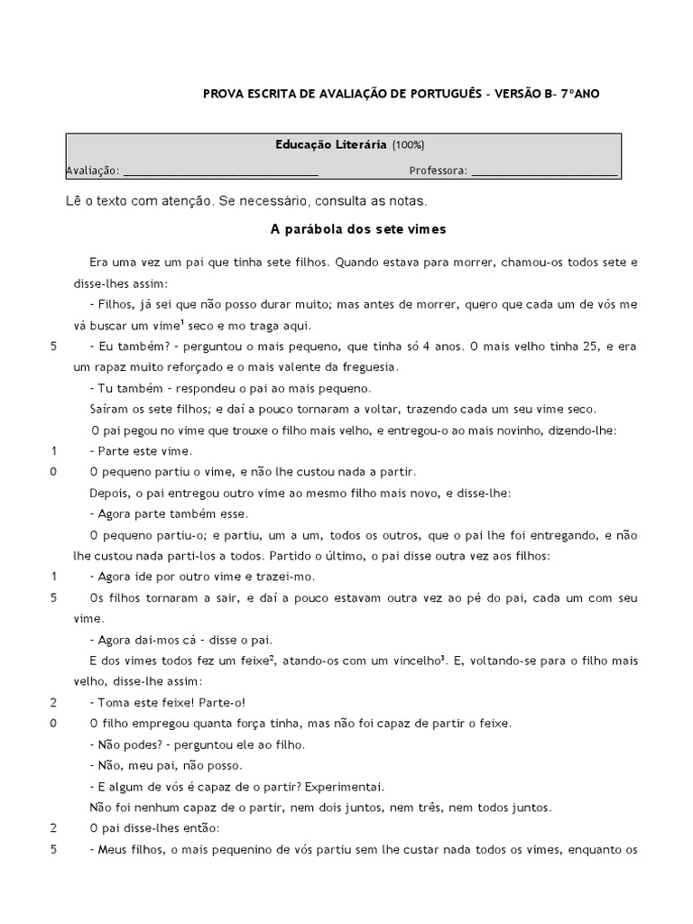 Educação Literária - Parábola Dos Sete Vimes | PDF